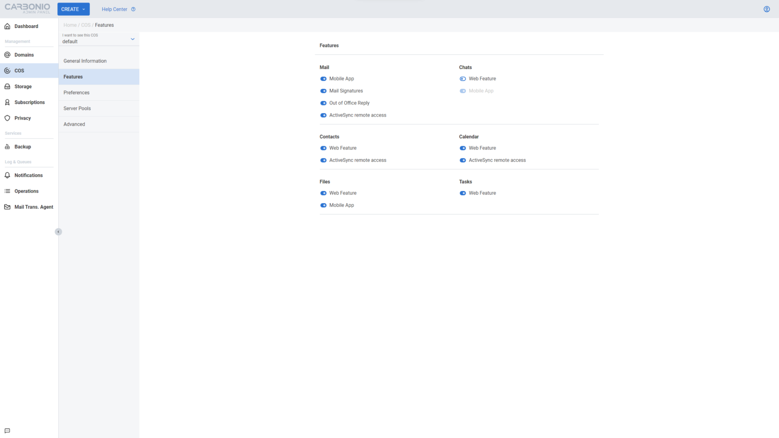 Enable and Disable User Features in Carbonio Community Edition | Carbonio CE
